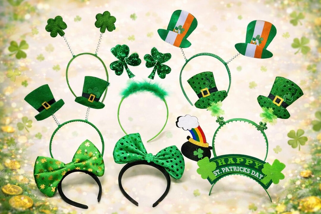 St Patrick's Day Headbands, Shamrock, Leprechaun Hat, Bow Hair ...