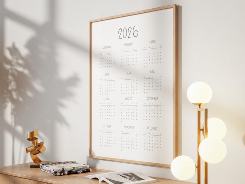 2026 Year at a Glance Calendar Minimal Yearly Planner Printable One ...