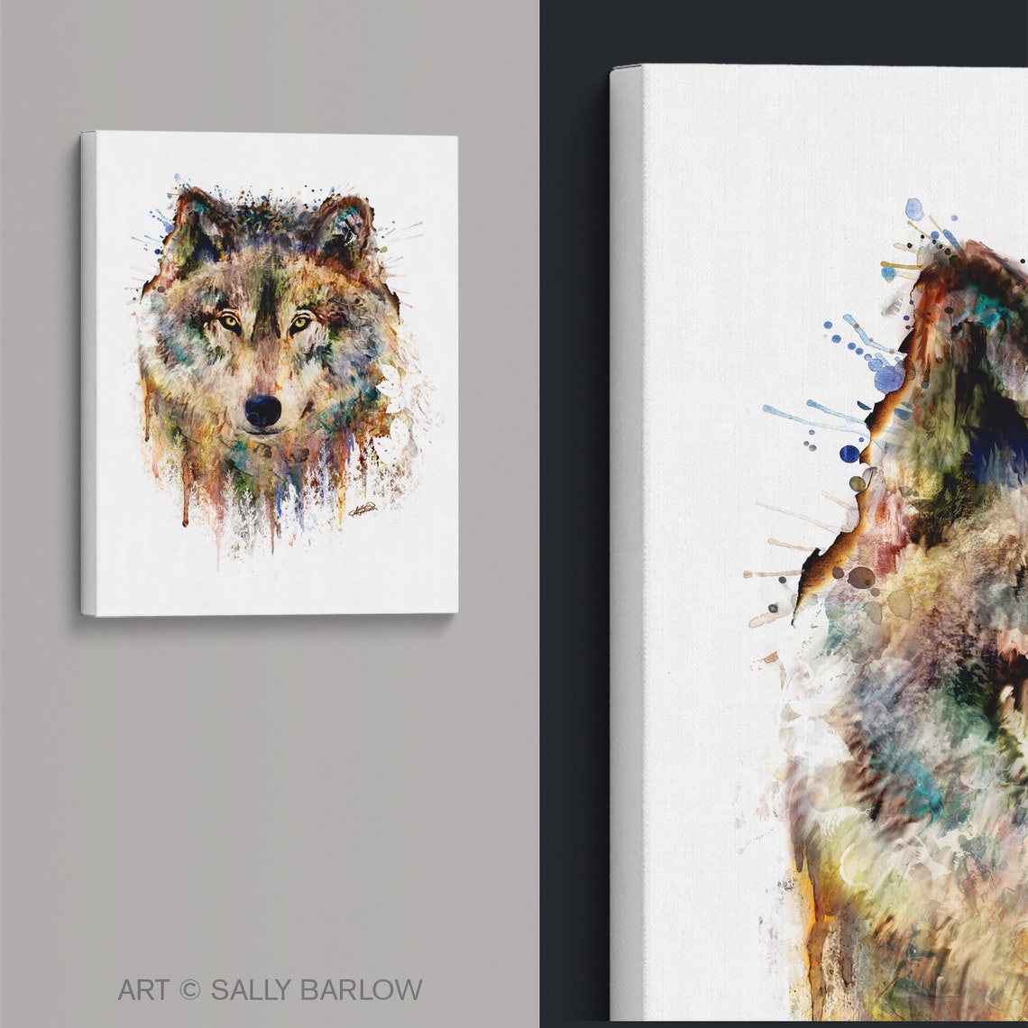 Colorful Wolf Painting Mixed Media Painting Print Canvas or - Etsy