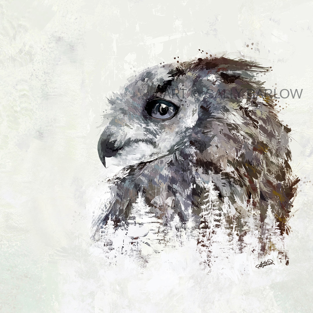 Abstract Contemporary Owl Painting Square Art Print, Canvas, or Metal ...