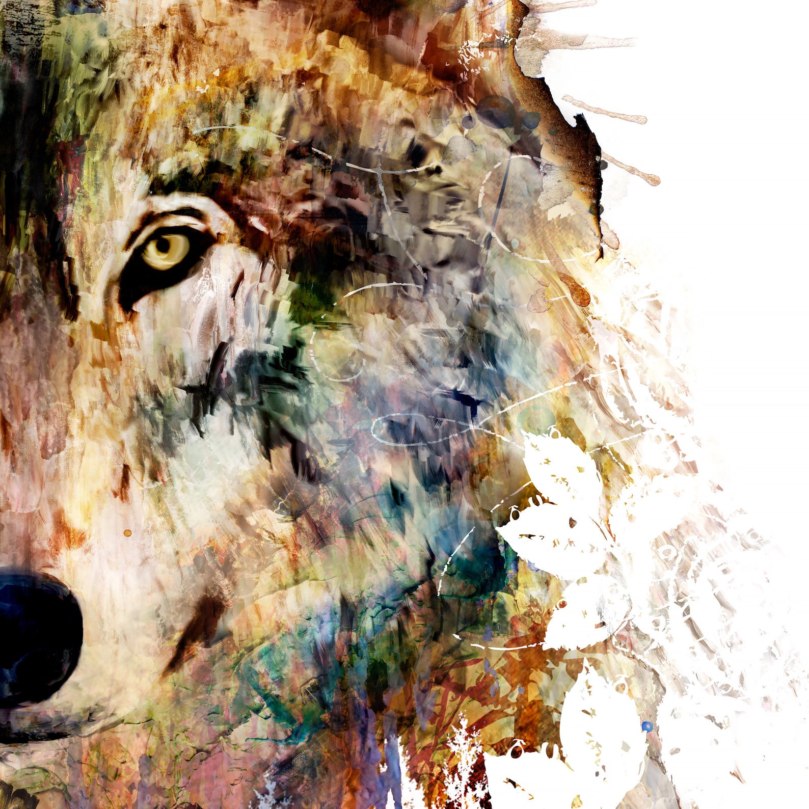 Colorful Wolf Painting Mixed Media Painting Print Canvas or - Etsy