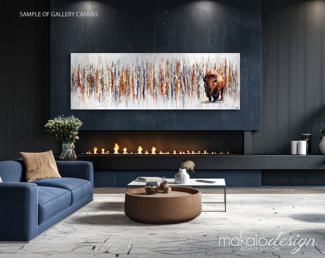 American Buffalo Bison Abstract Aspen Panorama Mixed Media Painting ...