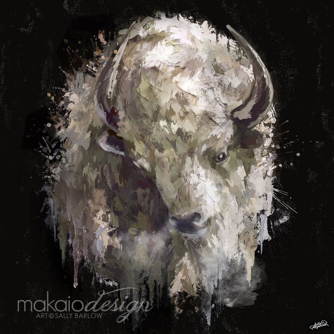 Fierce White Bison American Buffalo Contemporary Painting Wall Decor I ...