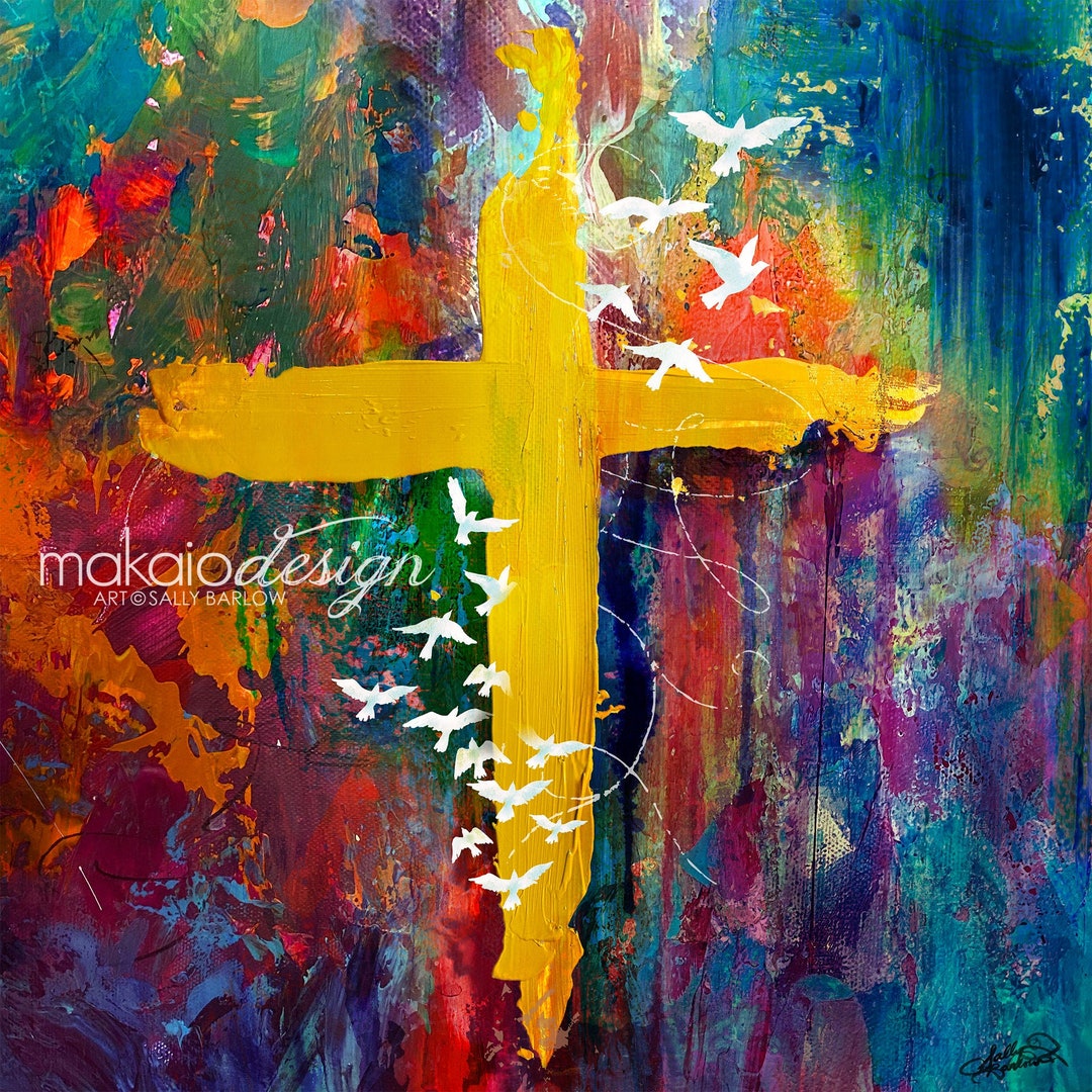 Colorful Cross "where Hope Began" Mixed Media Painting Wall Decor I Art ...