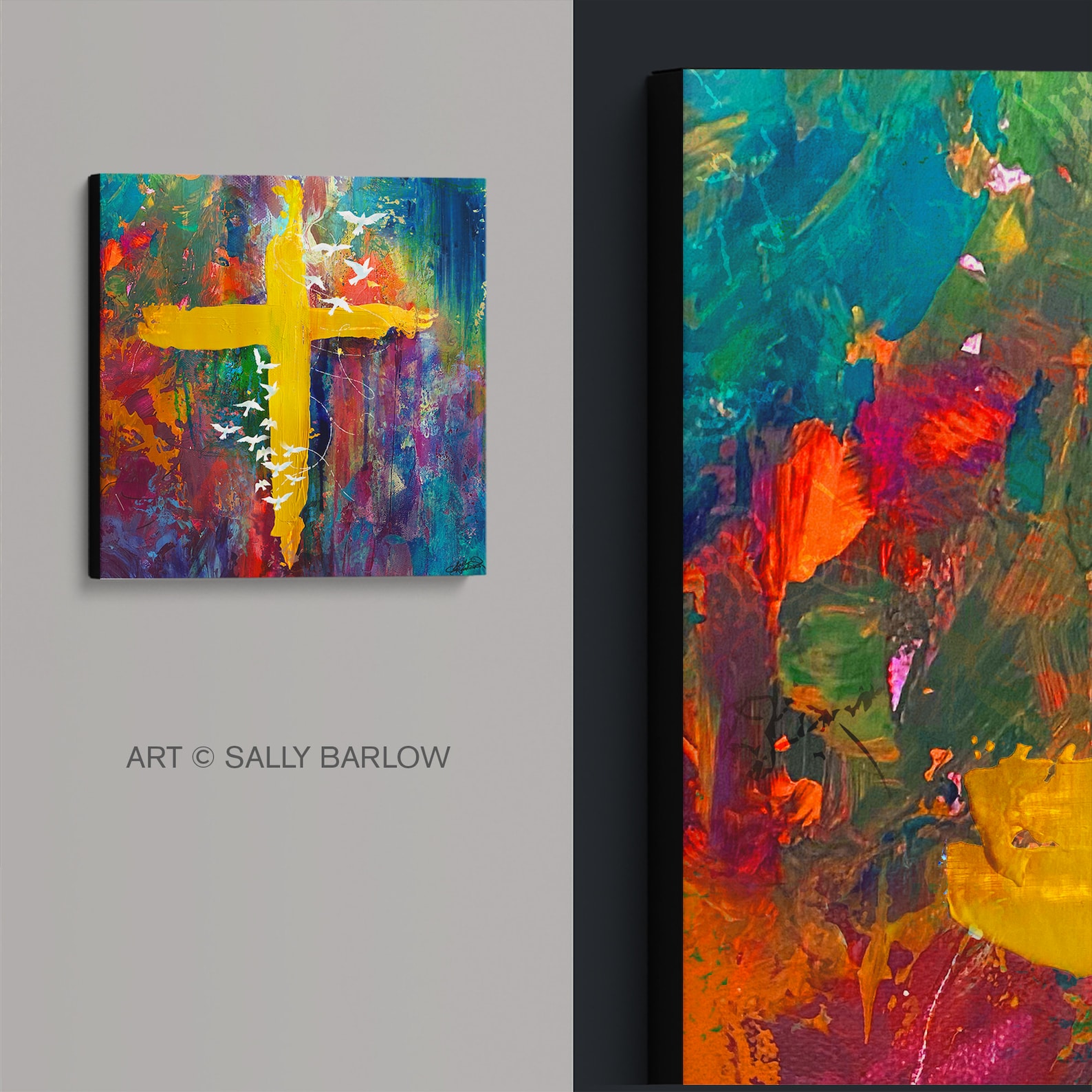 Colorful Abstract Cross Mixed Media Painting where Hope | Etsy