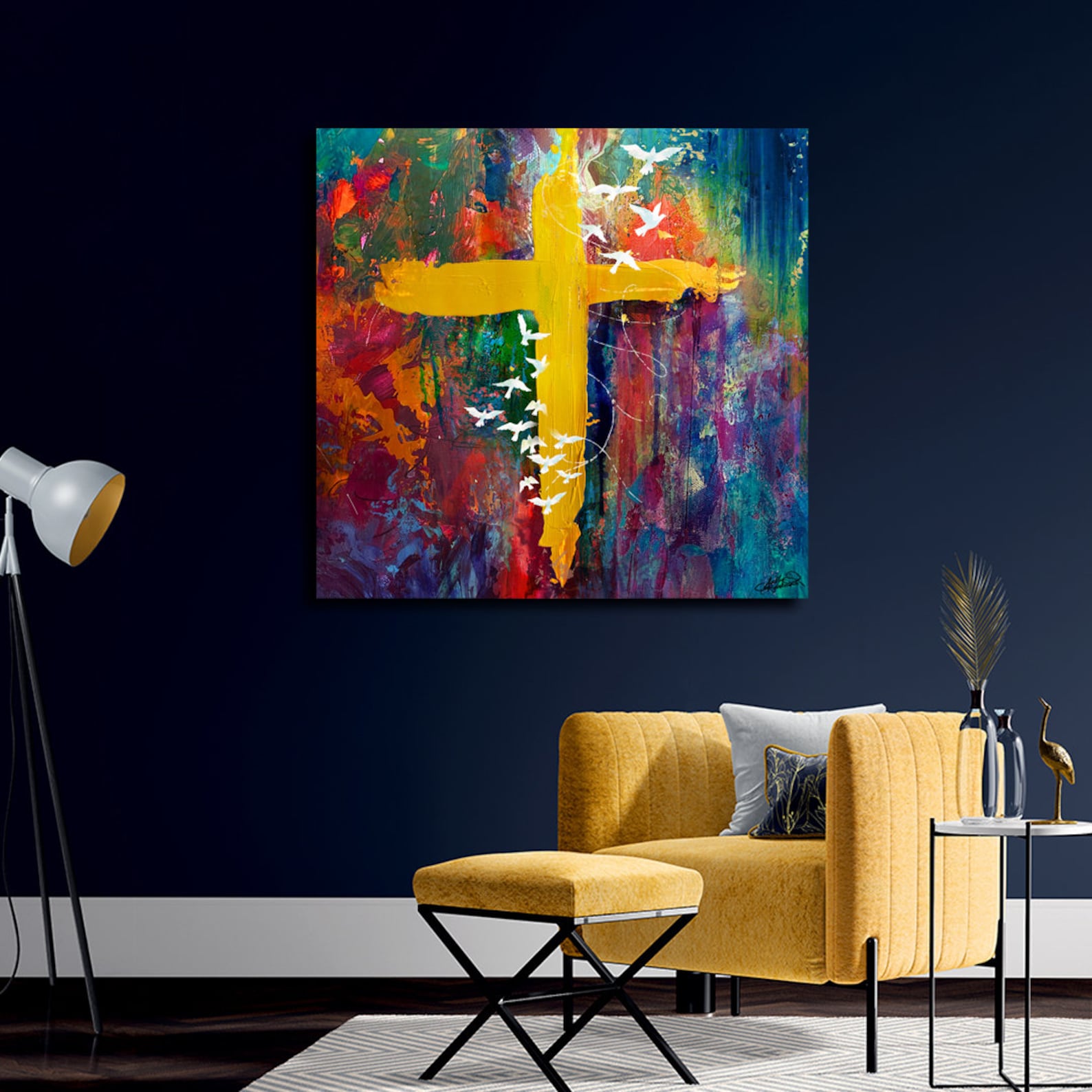 Colorful Abstract Cross Mixed Media Painting where Hope | Etsy