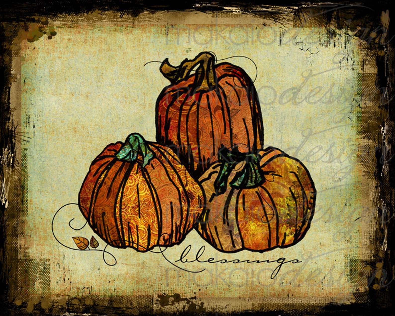 Pumpkin Blessings Printable Wall Art Hand Illustrated Unique - Etsy