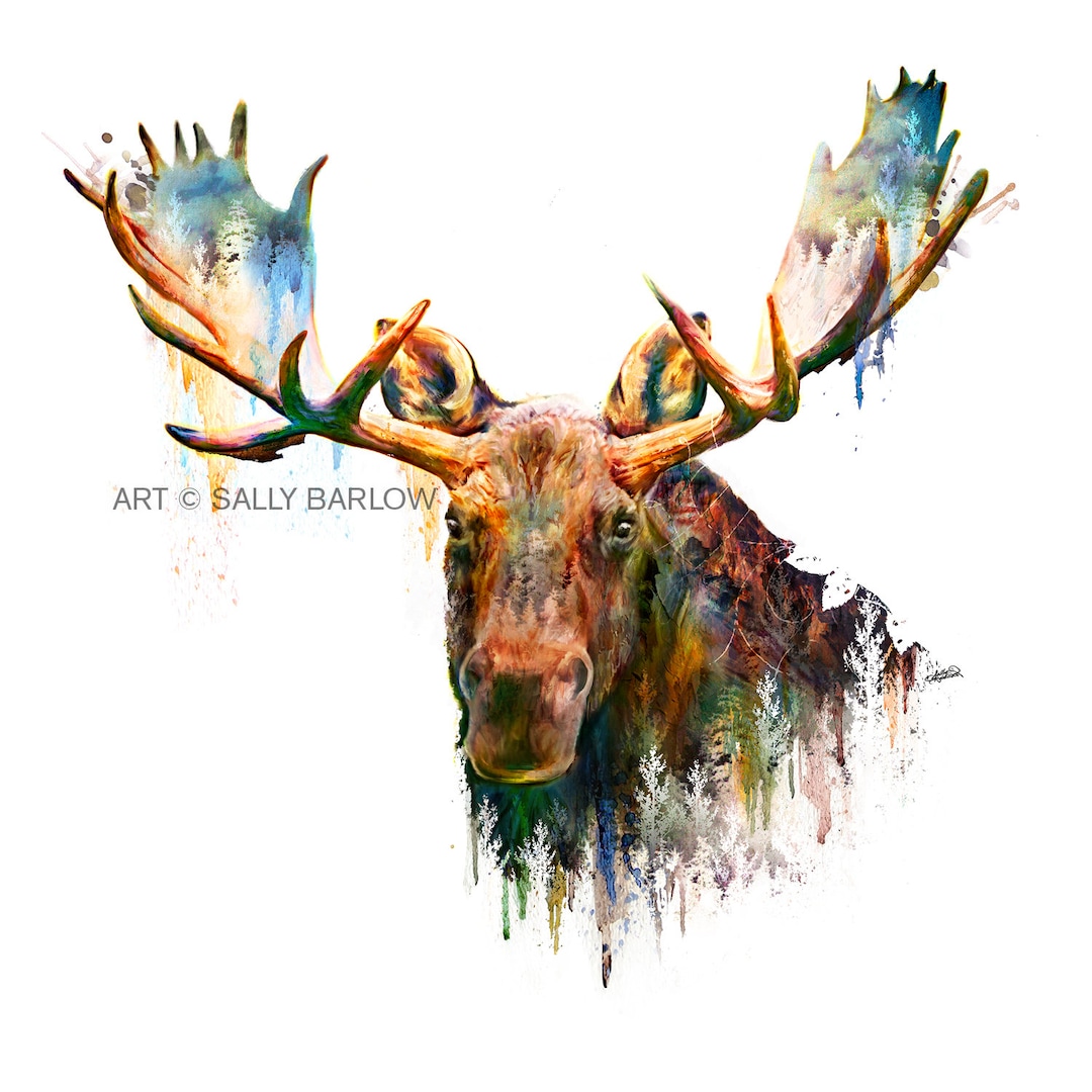 Colorful Moose Painting Mixed Media Painting Print, Canvas, or Metal ...