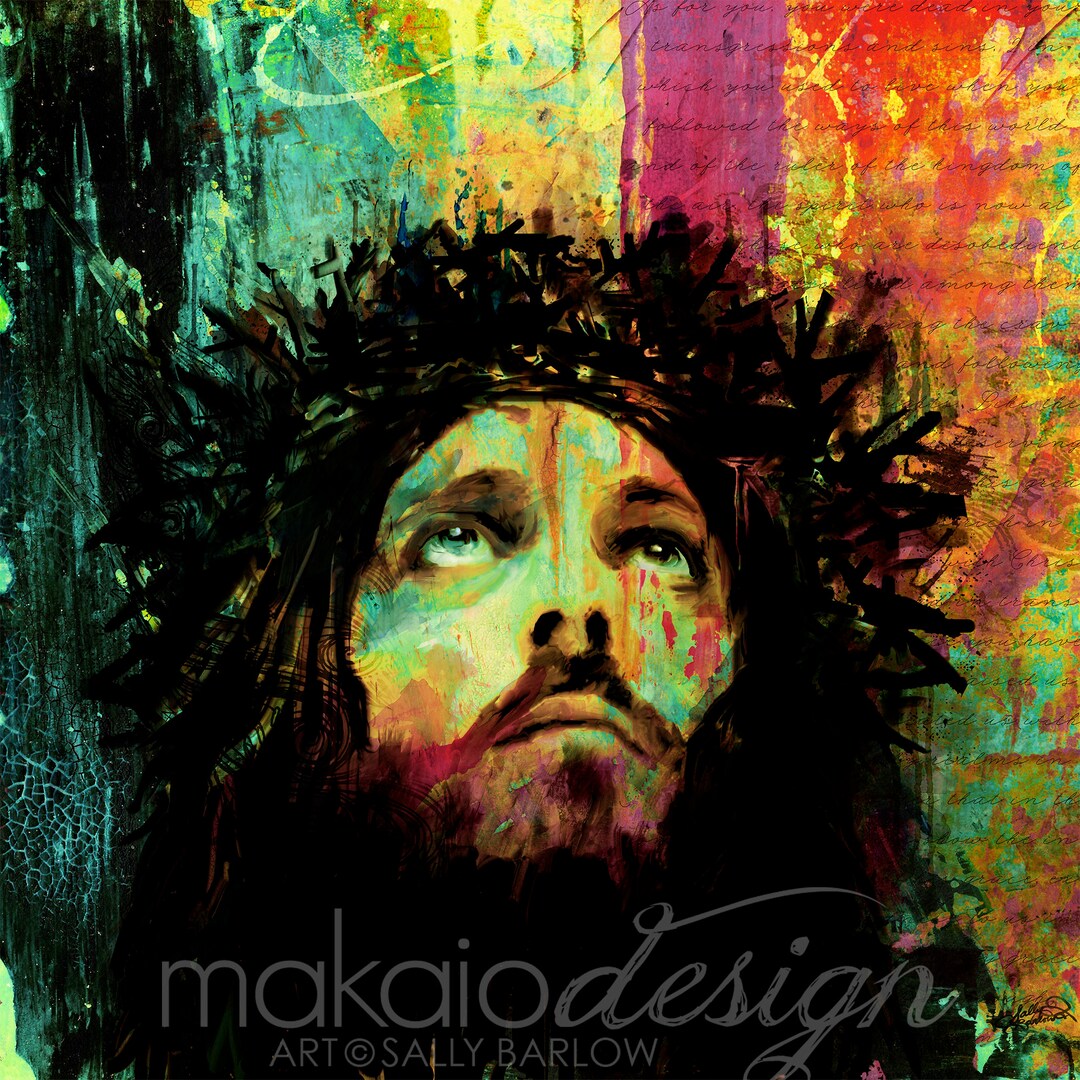 Bright Colorful Jesus Painting Mixed Media Painting Wall Decor I Art ...