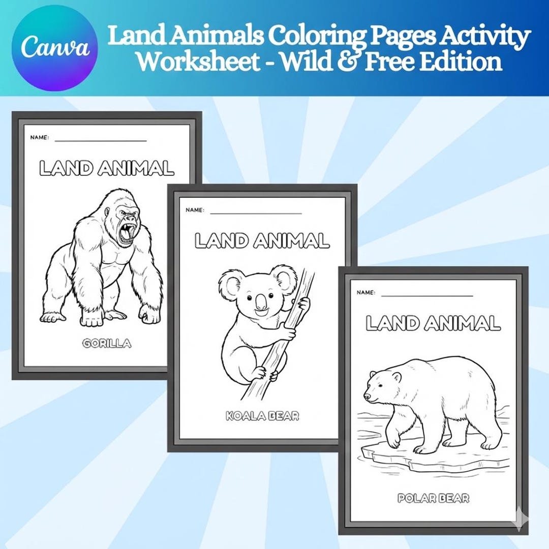 Land Animals Coloring Pages | Kids Printable Activity (PDF Download) - Etsy