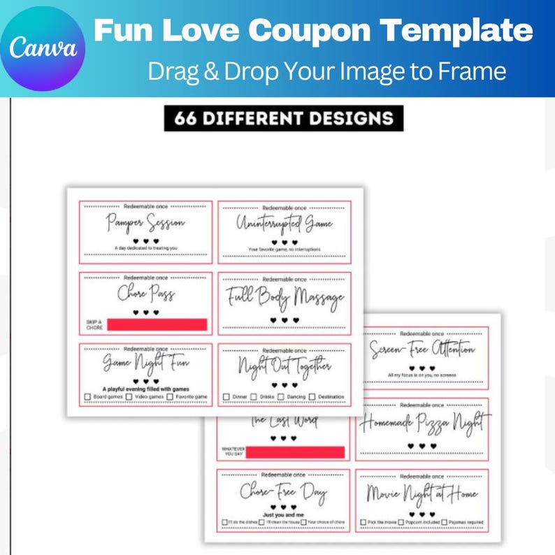Editable Love Coupons Canva Template | Funny Valentine Gift for Him ...