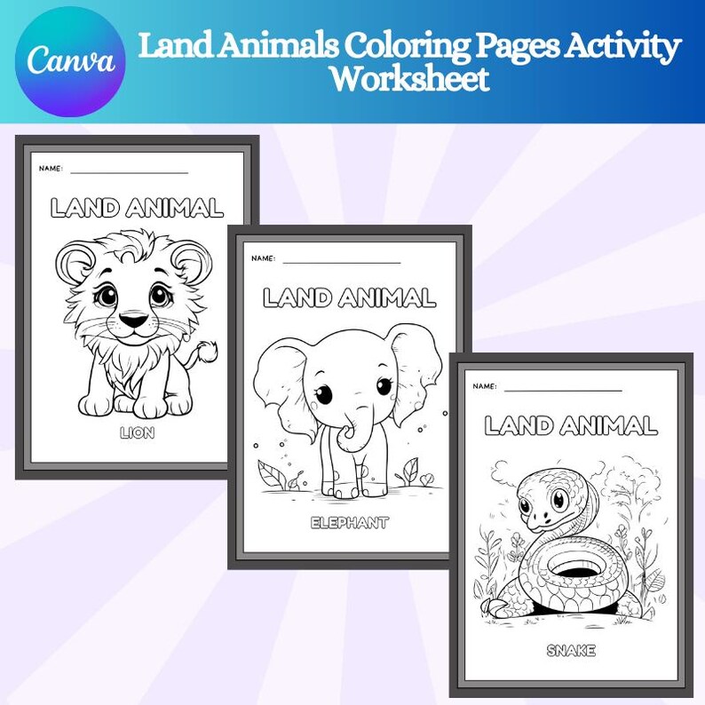 Land Animals Coloring Pages | Kids Printable Activity (PDF Download) - Etsy
