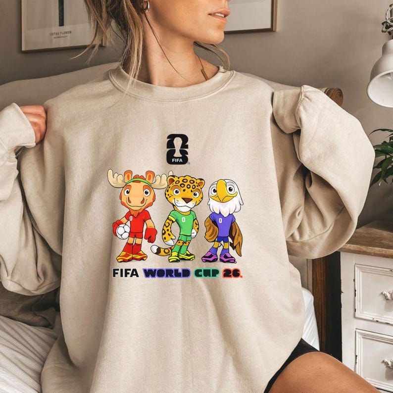 World Cup 2026 Mascots Sweatshirt, Soccer Cartoon Crewneck, Football ...