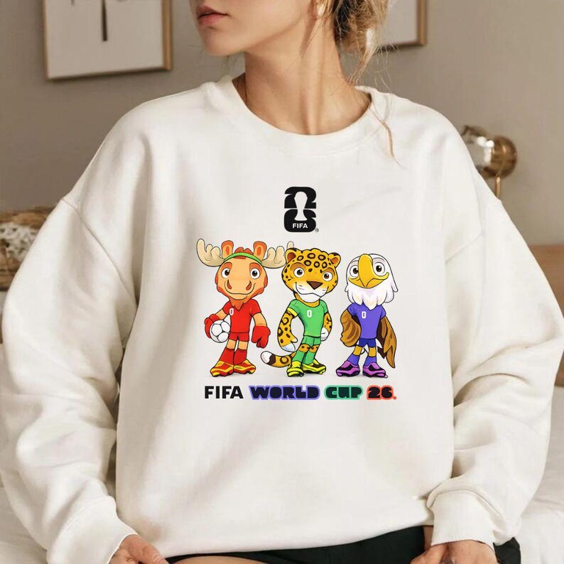 World Cup 2026 Mascots Sweatshirt, Soccer Cartoon Crewneck, Football ...