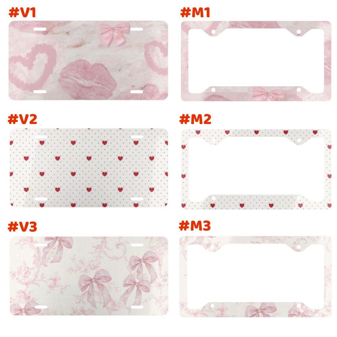 Cute Heart, Bow Vanity Plate and Metal Frame, Coquette Pink Lips ...