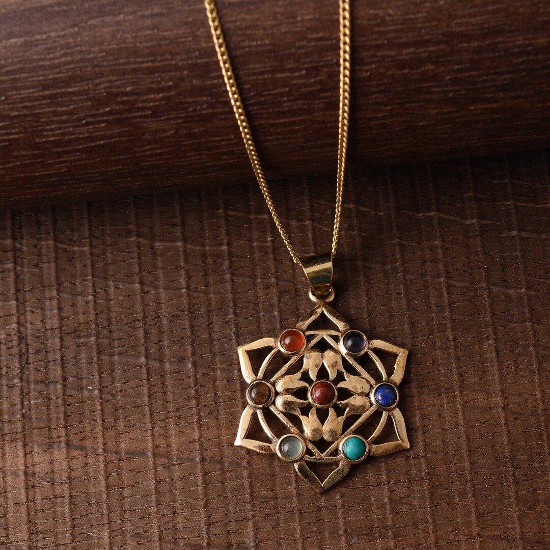 Handmade Brass 7 Chakras Stone Pendant Necklace - Etsy