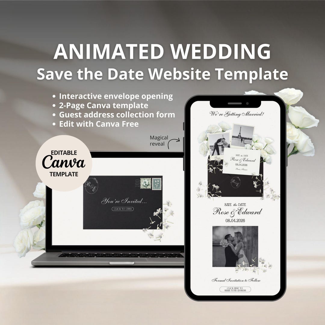 Black & White Save the Date Website Template | Envelope Reveal ...