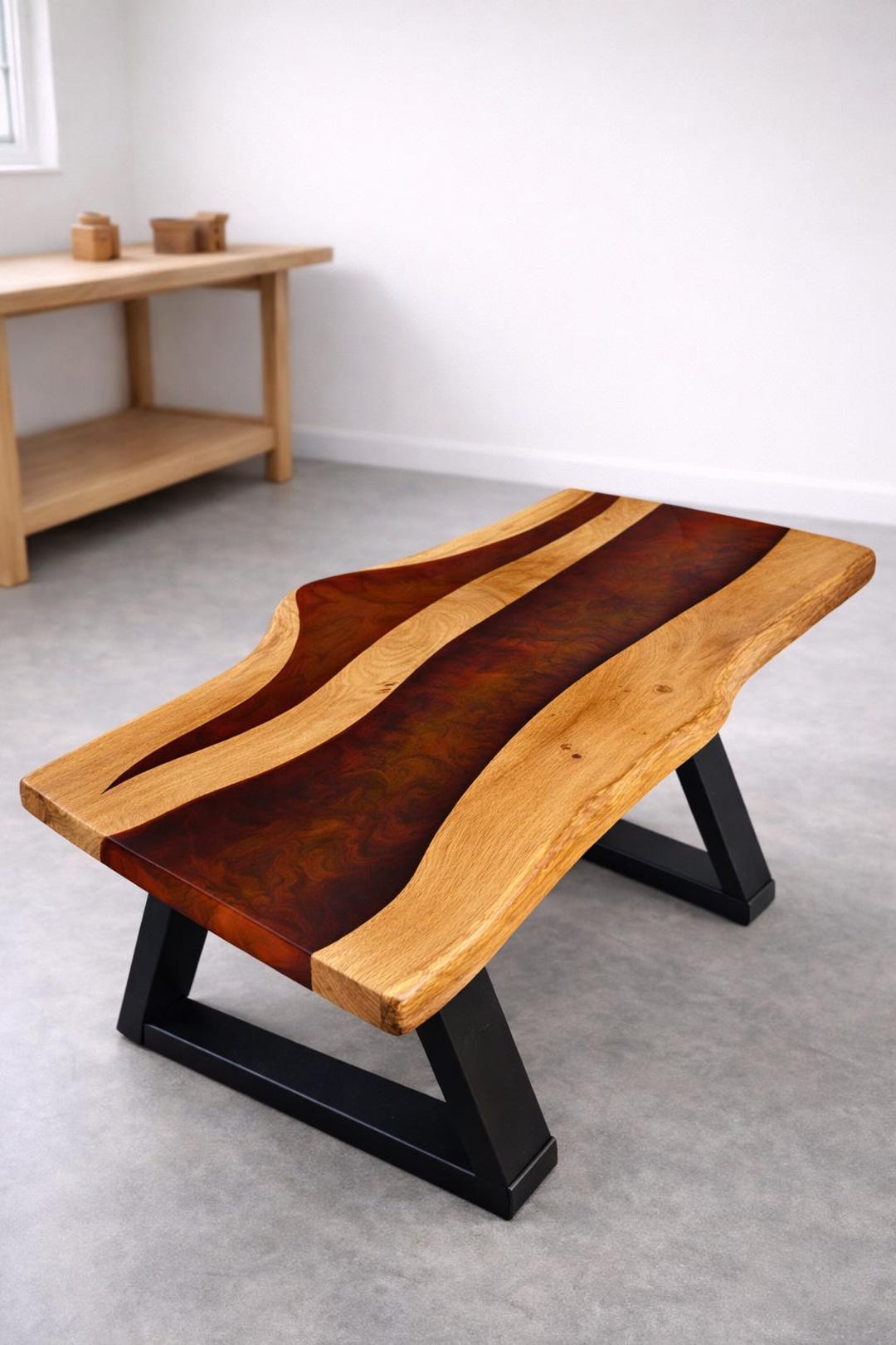 Handmade English Oak & Amber Epoxy Resin Coffee Table | High Gloss ...