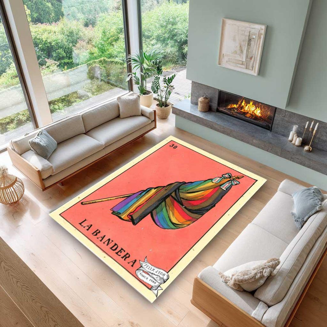 La Bandera Loteria Pride Rug, Rainbow Flag Pride Decor, Mexican Style ...