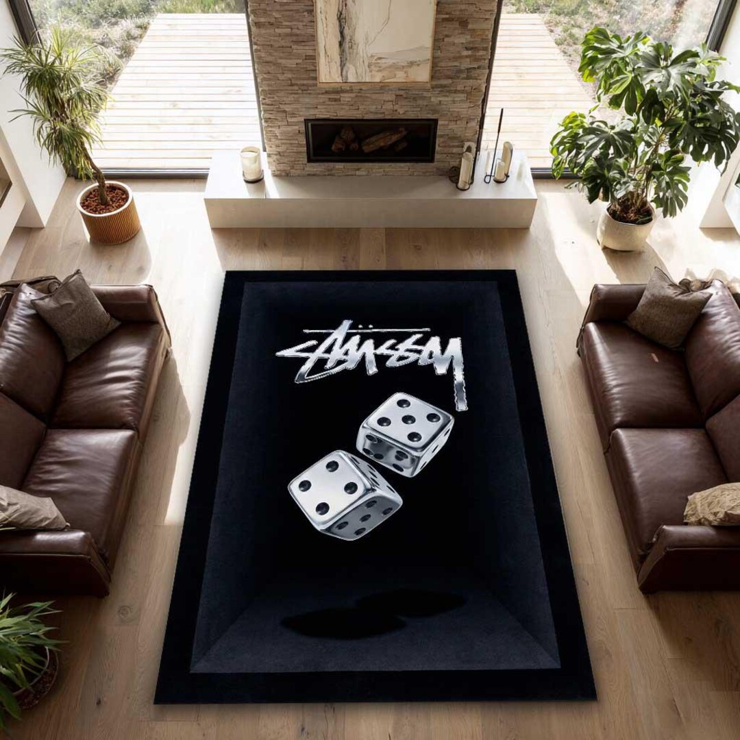Stüssy Chrome Dice Rug, 3D Silver Metallic Aesthetic Decor, Hypebeast ...