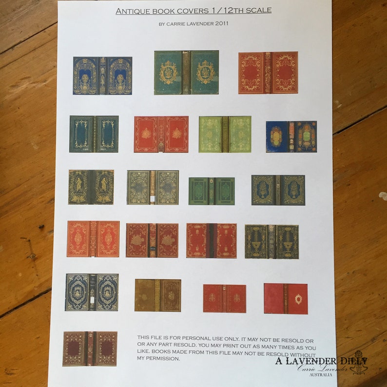 PDF Antique Book Covers for Dollhouse Miniature 1/12 Scale DIGITAL ...