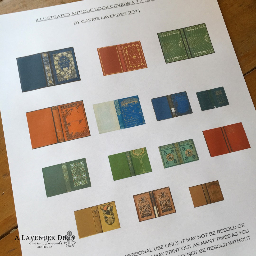 PDF Antique Illustrated Book Covers Set A for Dollhouse Miniature 1/12 ...