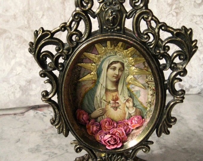THE GLOW Maria Shrine in Vintage Italian Frame on Altered Tin With ...