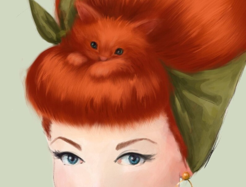 Vintage Pinup Girl Art Print. Cat Lover Cat Mom. Rockabilly - Etsy Denmark