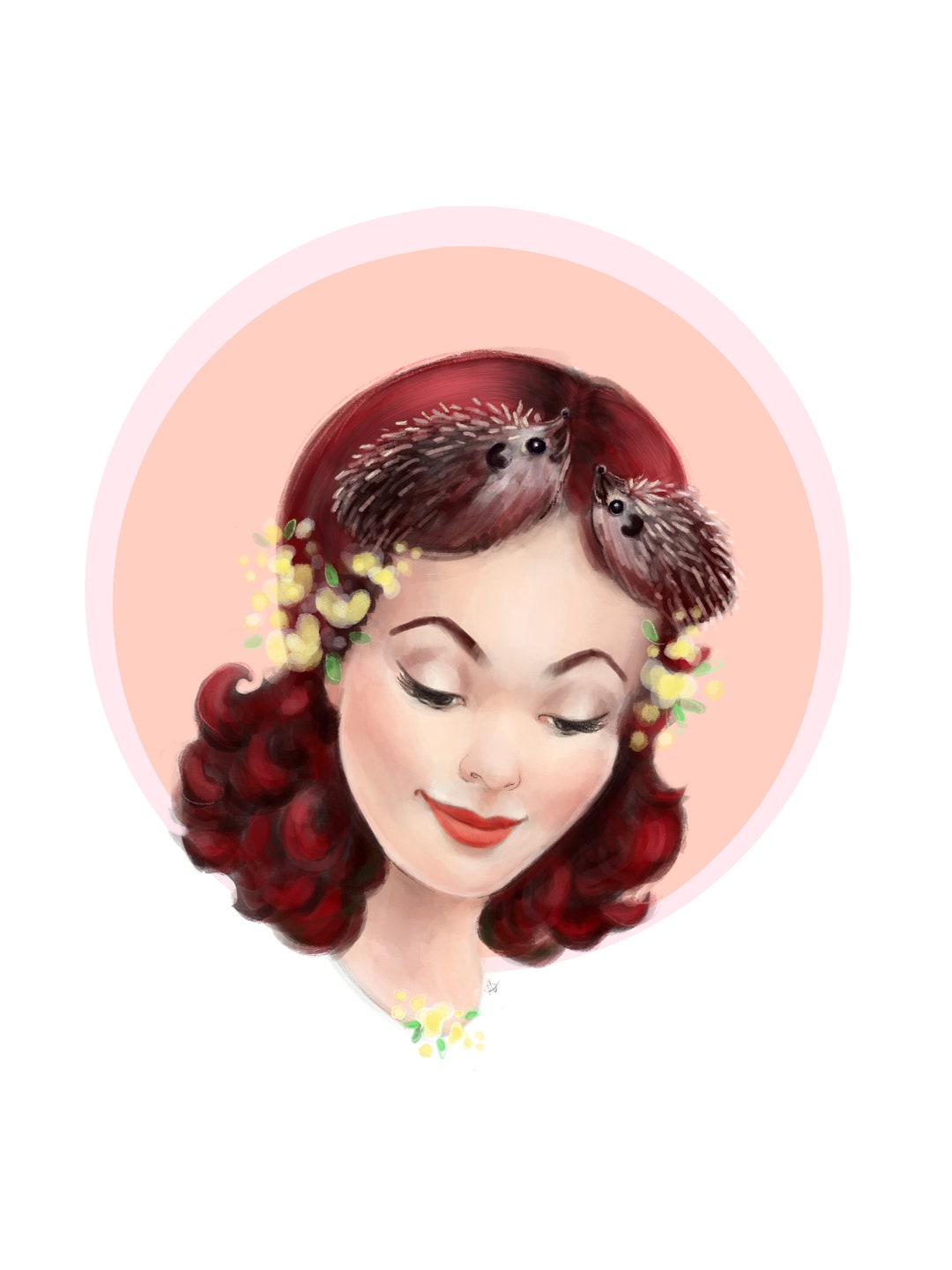 Woodland Vintage Pinup Girl Art Poster Print. Cute Hedgehog - Etsy