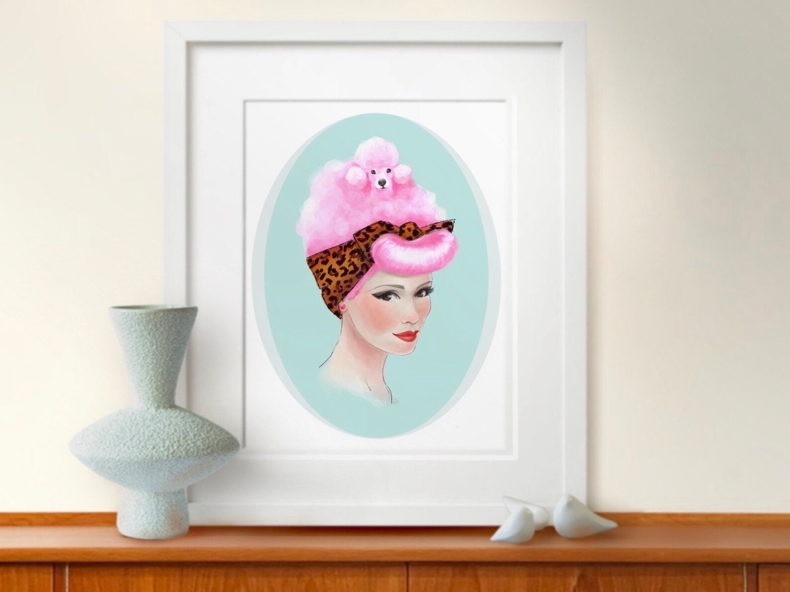 Pink Poodle Vintage Pinup Girl Poster Art Print. Rockabilly Girl. Dog ...