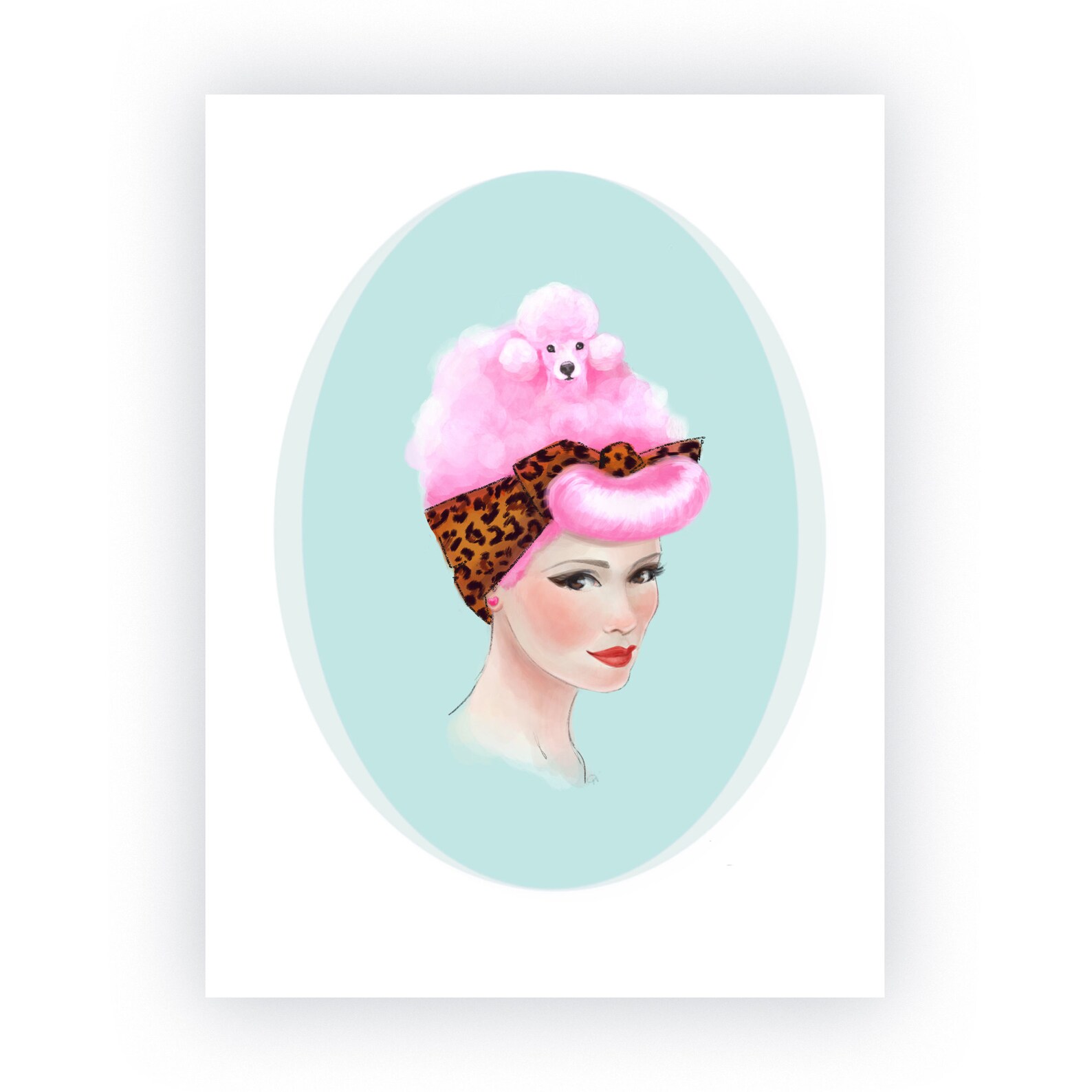 Pink Poodle Vintage Pinup Girl Poster Art Print. Rockabilly Girl. Dog ...