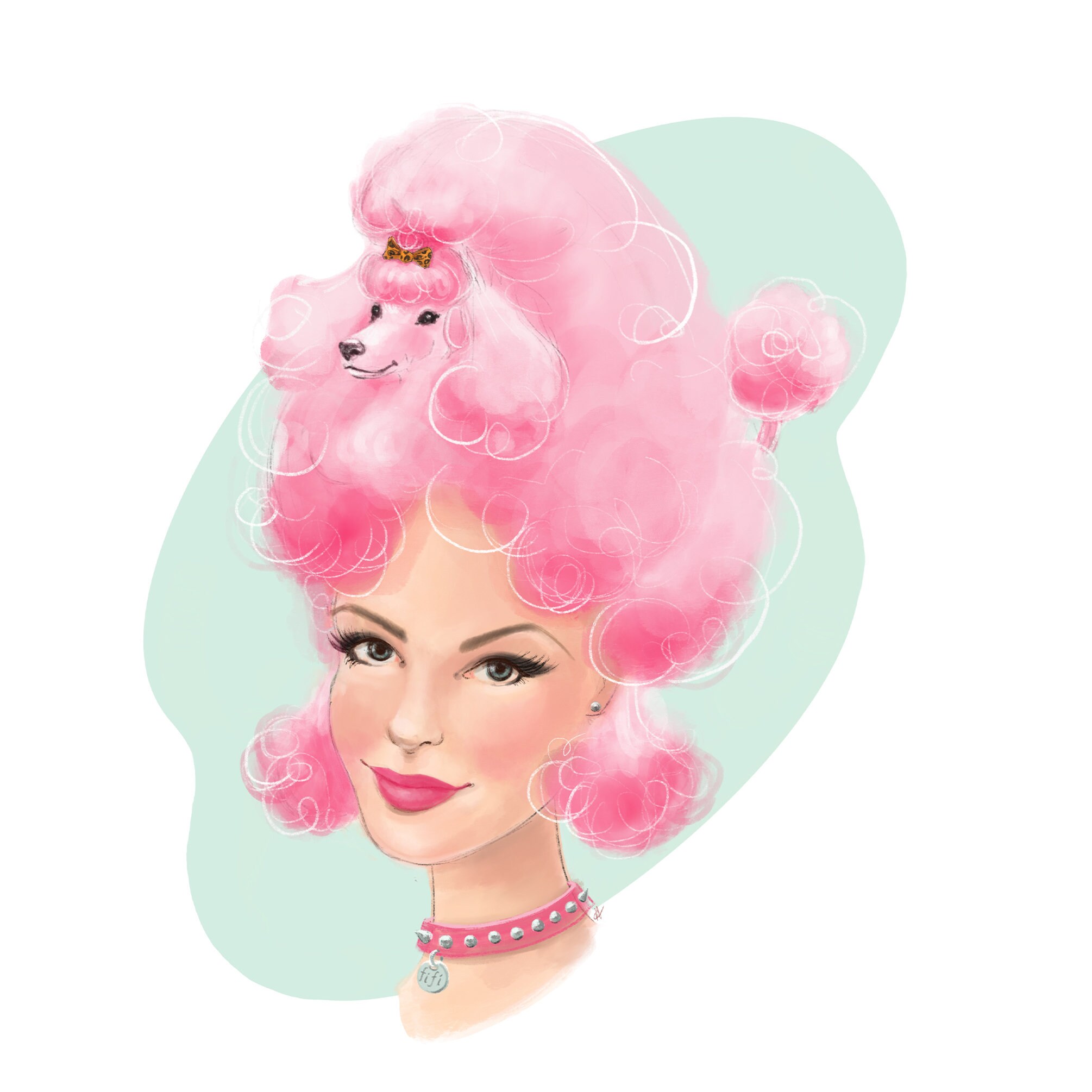 Pink Poodle Vintage Pinup Girl poster Art Print. Rockabilly | Etsy