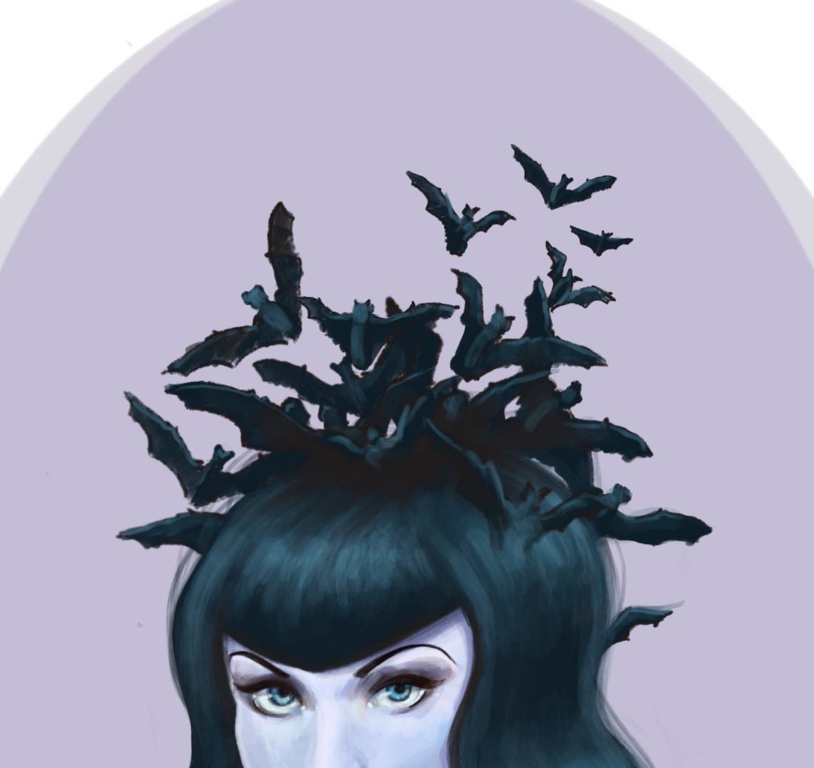 Halloween Pinup Girl Print. Gothic PinUp girl Bat Girl | Etsy