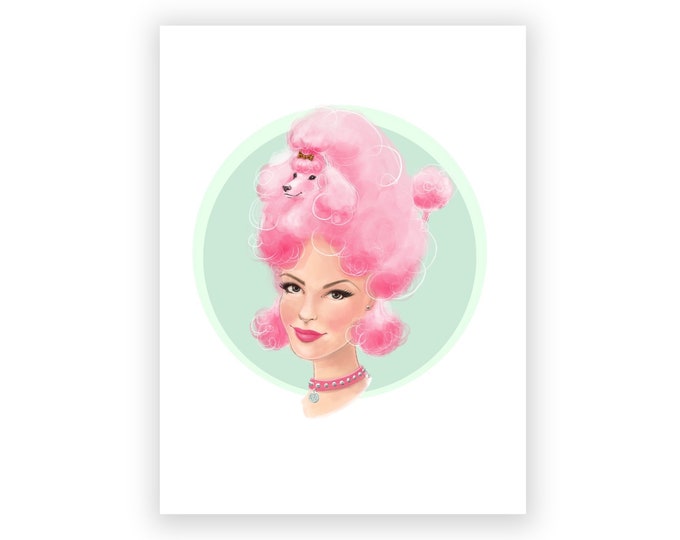 Pink Poodle Vintage Pinup Girl Poster Art Print. Rockabilly Girl. Dog ...