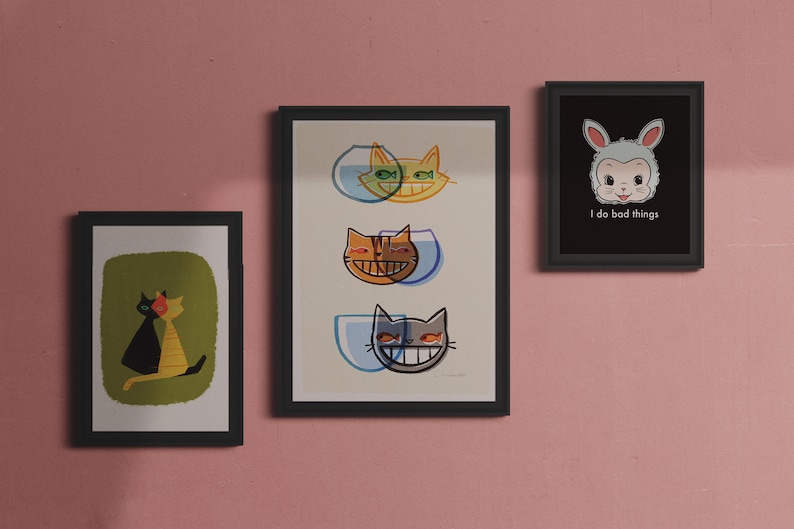 MCM Cat Art Print Poster. Mid Century Modern Cats | Etsy