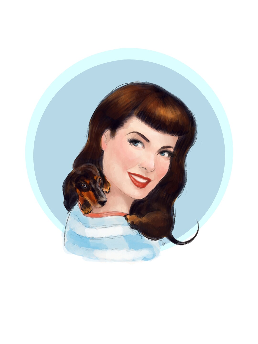 Vintage Pinup Girl With Sausage Dog Art Print Poster. Vintage Pin Ups ...