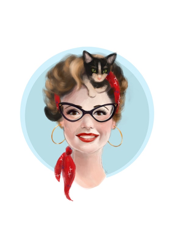 Vintage Pinup Girl Art Print. Sophie the Cats Eye Cutie | Etsy