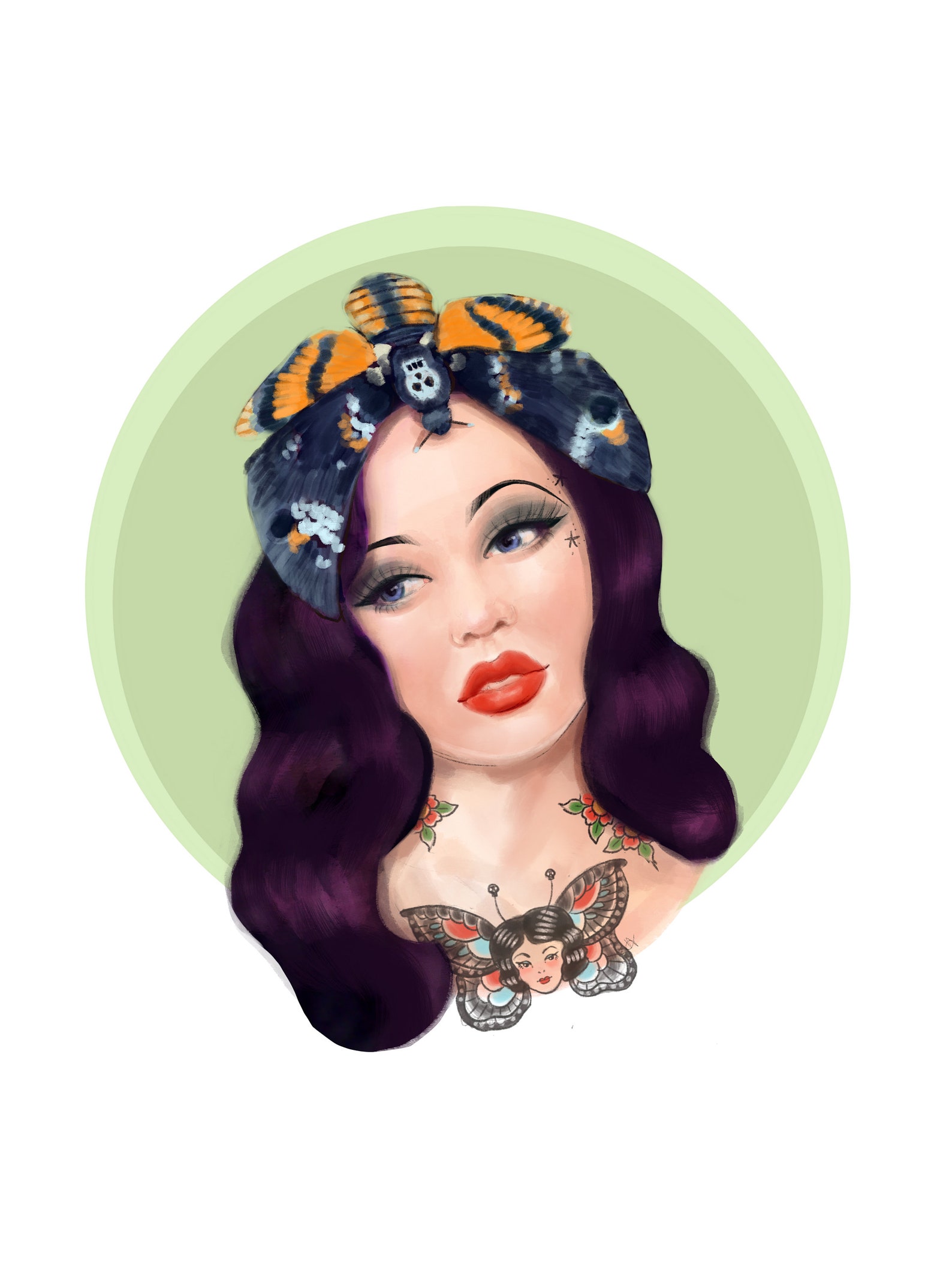 Halloween Pinup Girl Print Gothic Pinup Girl Death Head Moth - Etsy