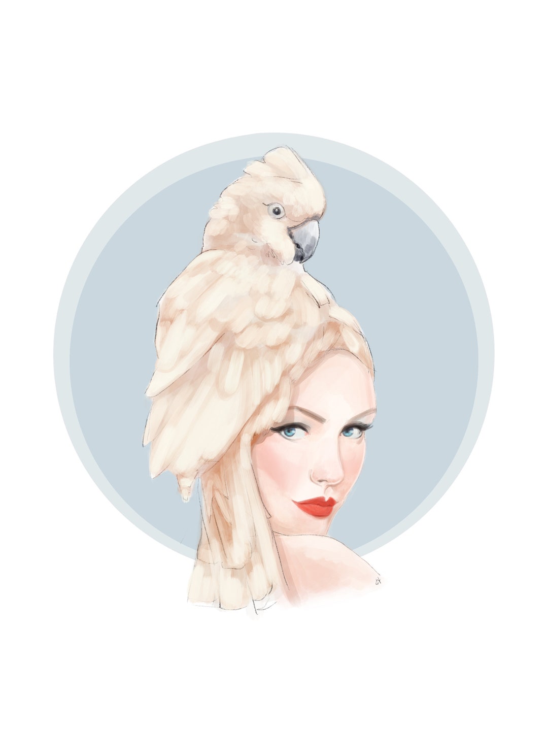 Vintage Pinup Girl Bird Lover Art Print Poster. Umbrella - Etsy