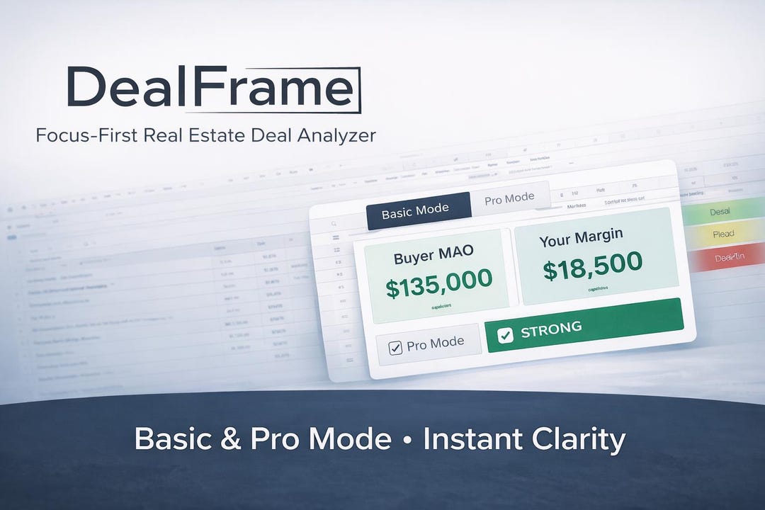 Dealframe | Real Estate Deal Analyzer Spreadsheet | Wholesaling MAO ...