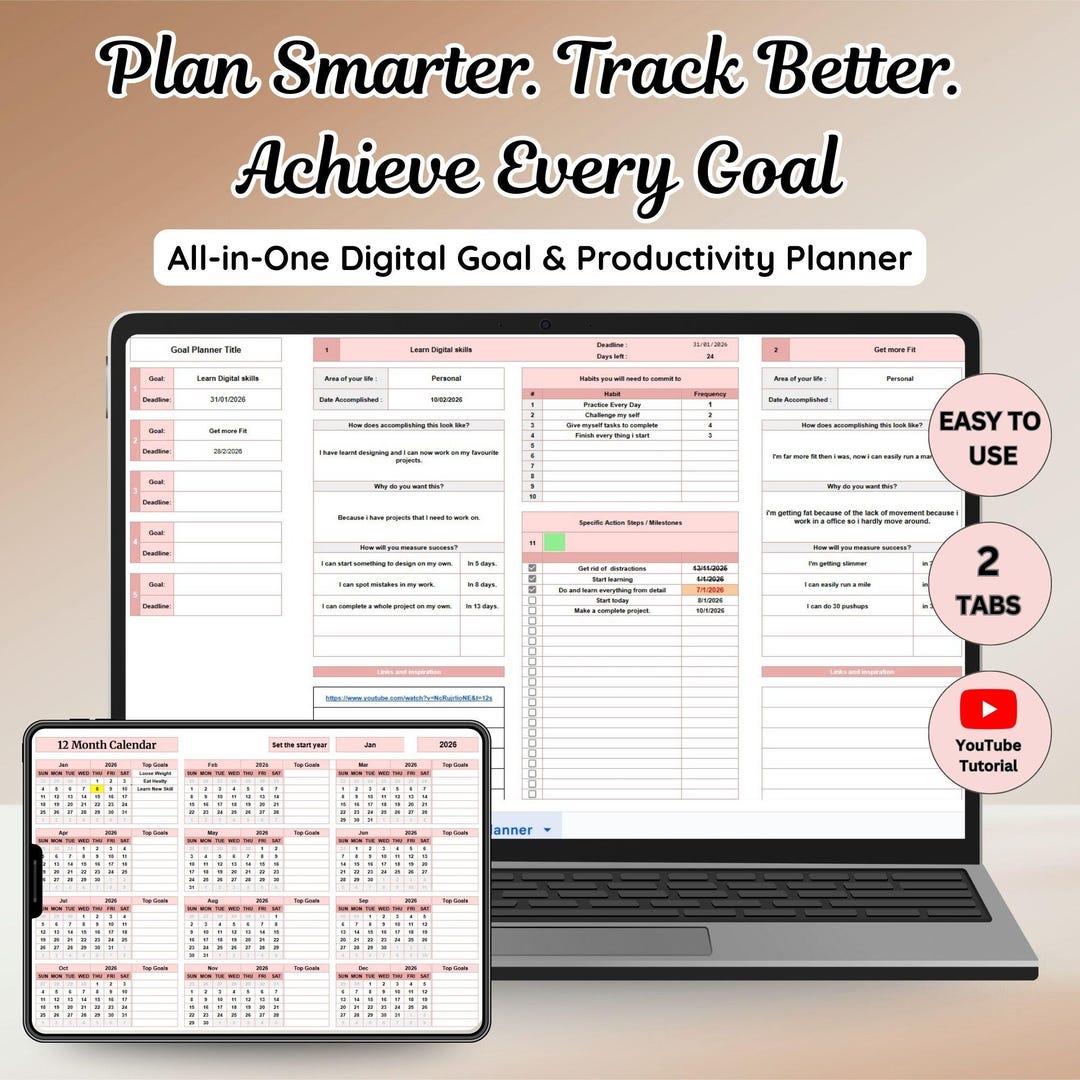 Goal Setting Digital Planner | Productivity Planner, Self Improvement ...