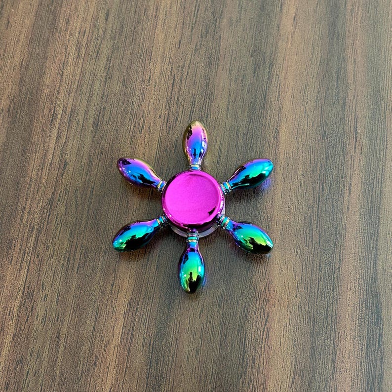 Rainbow Bowling Pin Fidget Spinner - Iridescent Metallic 6-arm Unique ...