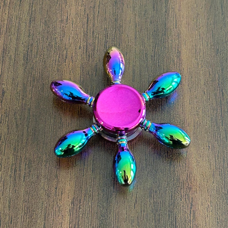 Rainbow Bowling Pin Fidget Spinner - Iridescent Metallic 6-arm Unique ...