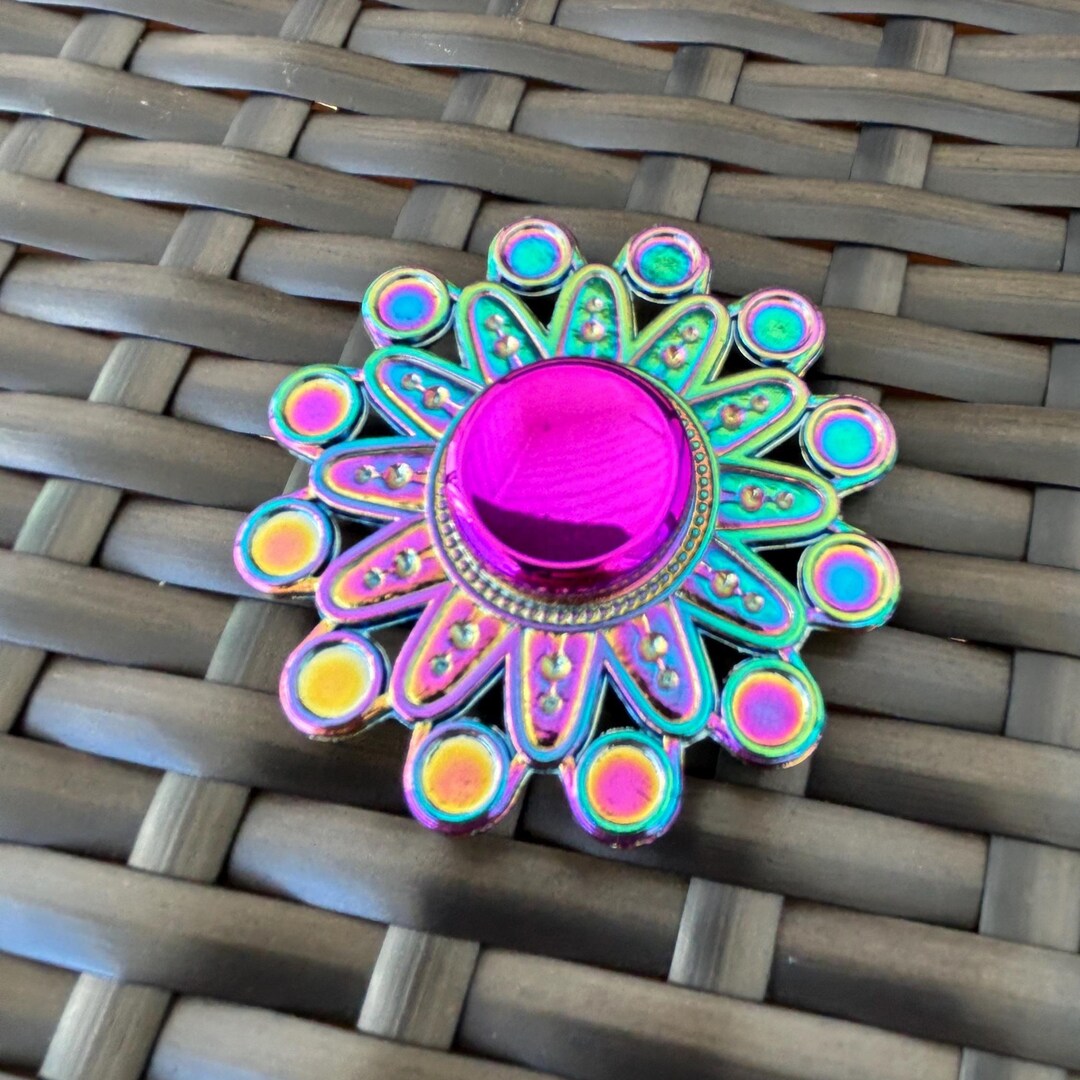 Iridescent Mandala Spinner: Metallic Rainbow Fidget Toy, Zen Focus Tool ...
