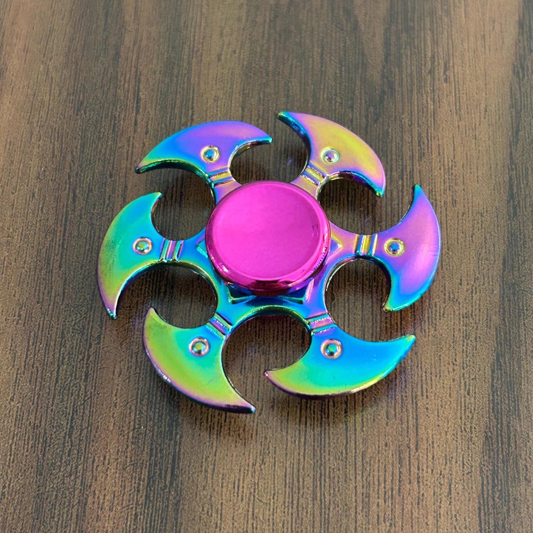 Iridescent Blade Ninja Star Fidget Spinner: Metallic Rainbow Handheld ...