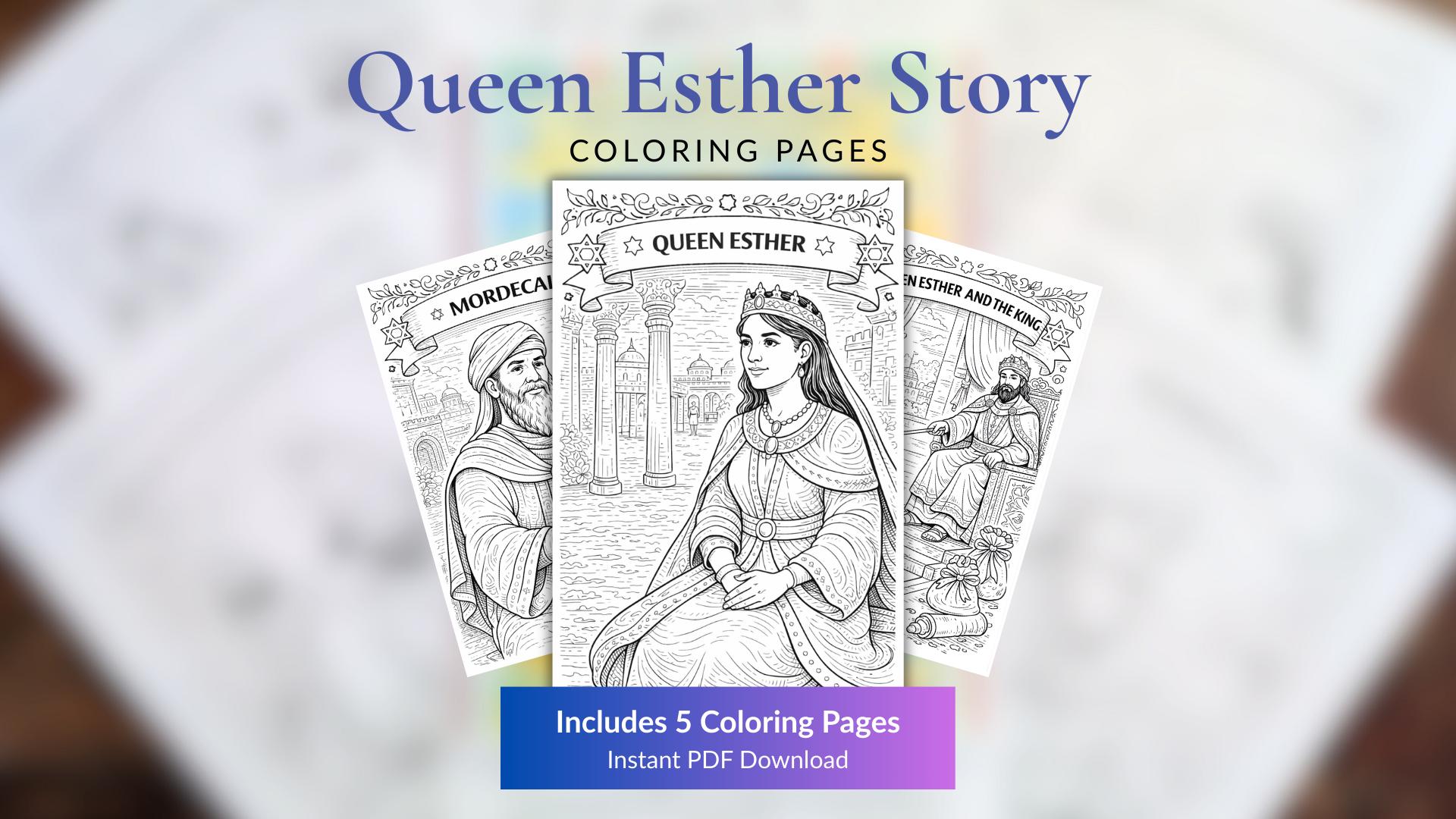 Queen Esther Coloring Pages | Purim Activity for Kids (instant Download ...