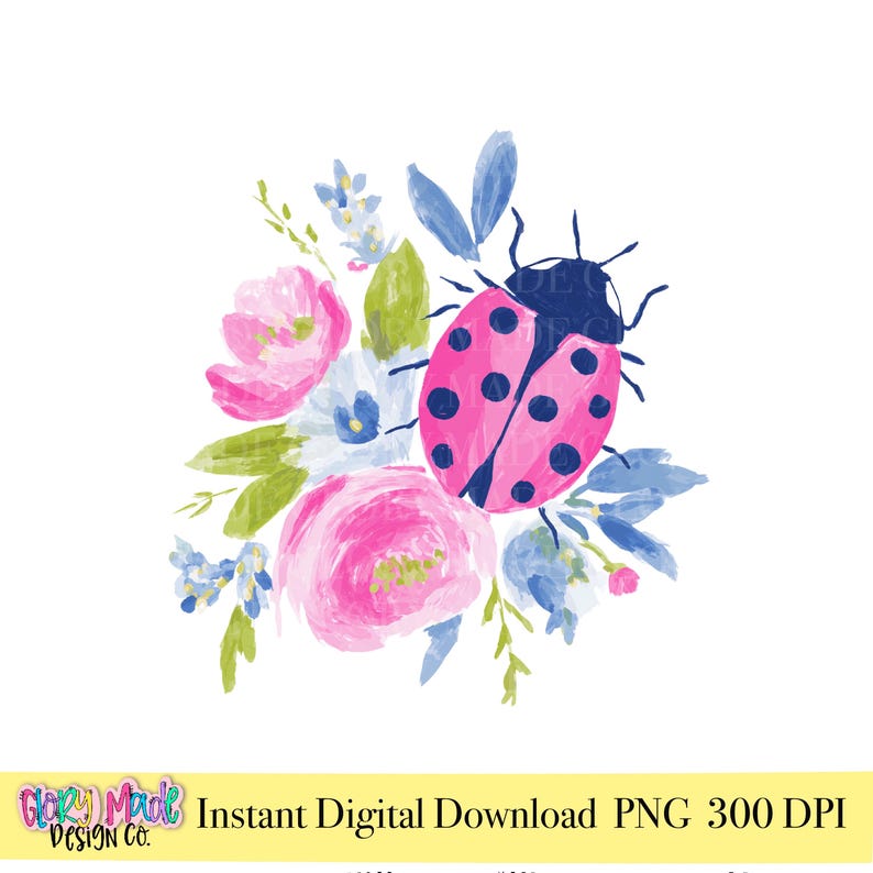 Ladybug Floral PNG, Cute Spring Ladybug Clipart, Watercolor Ladybug ...