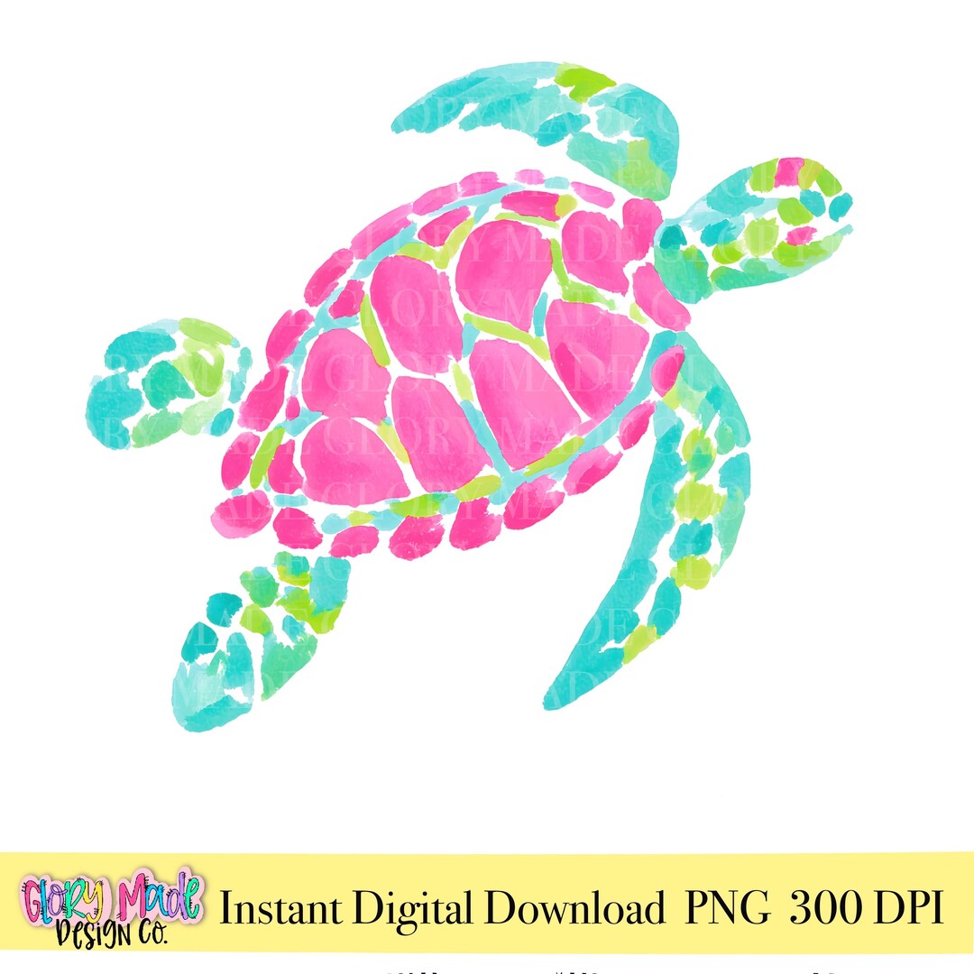Preppy Sea Turtle PNG, Coastal Turtle Clipart, Watercolor Beach Turtle ...