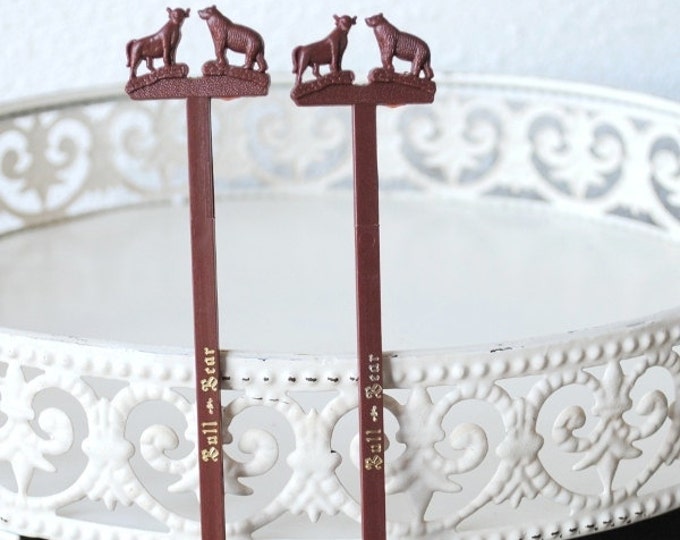 Vintage Swizzle Sticks, Richmond Virginia Bull & Bear Pub Bar, Animal ...