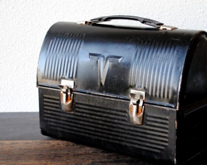 Black Metal Industrial Workers Lunch Box Case, 1950s Vintage Thermos ...